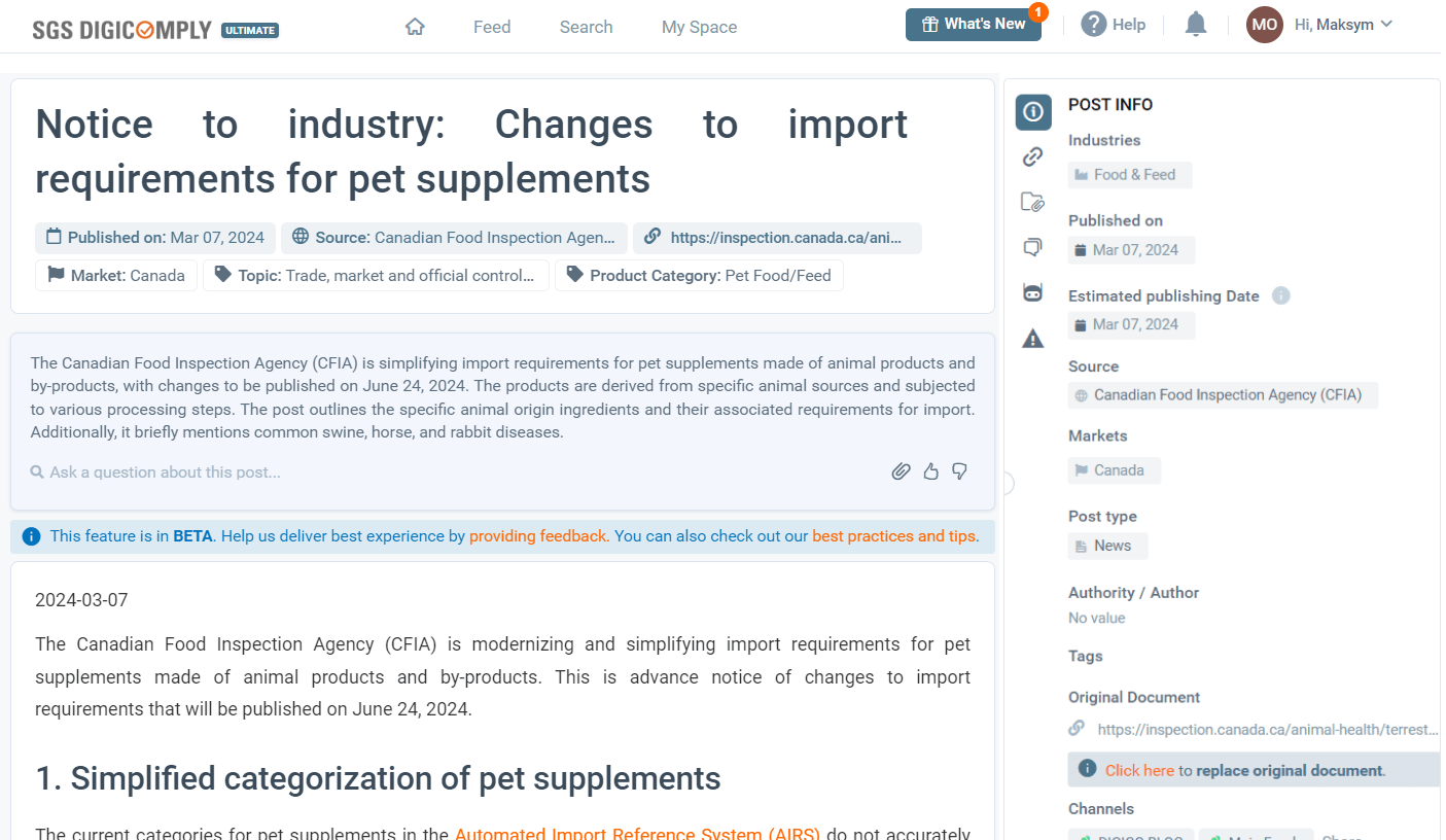 CFIA Updates 2024: Simplifying Pet Supplement Import Requirements in Canada
