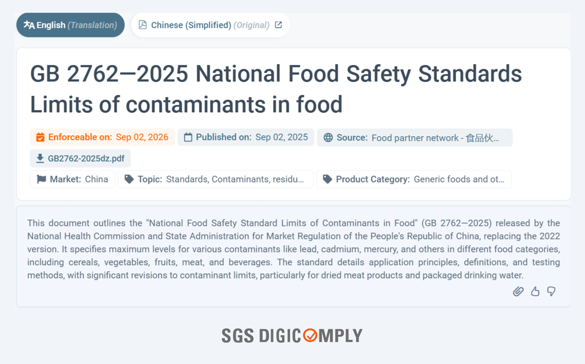 GB 2762-2025: China's Updated Food Contaminant Limits